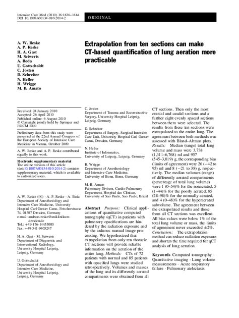 Pdf Extrapolation From Ten Sections Can Make Ct Based Quantification