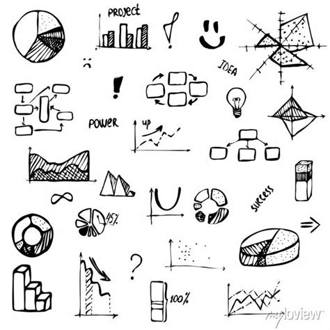 Set Of Hand Drawing Business Diagram Histogram Pie Chart Graph