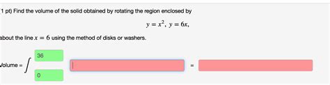 Solved Find The Volume Of The Solid Obtained By Rotating The