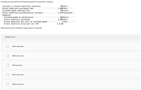 Solved What Was The Direct Materials Usage Variance In