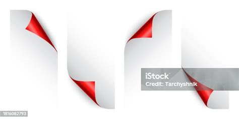 빨간 종이 컬 세트입니다 그림자가 있는 구부러진 페이지 모서리입니다 빈 종이입니다 화려한 반짝이는 호일 광고 및 판촉을 위한 디자인 요소 벡터 그림입니다 가장자리에 대한