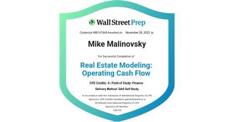 Real Estate Modeling Operating Cash Flow • Mike Malinovsky • Wall