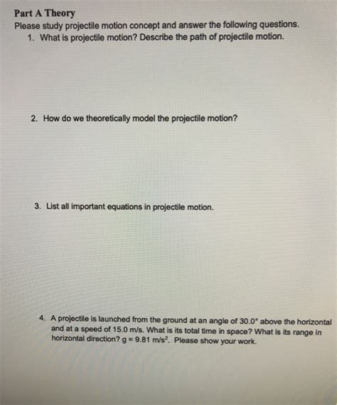 Solved Part A Theory Please Study Projectile Motion Concept Chegg