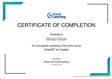 hi all i have successfully completed the chatgpt for coders course mridul shah