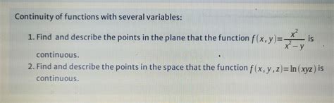 Solved Continuity Of Functions With Several Variables X
