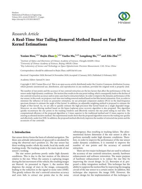 Pdf A Real Time Star Tailing Removal Method Based On Fast Blur Kernel
