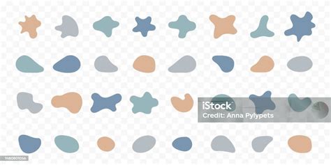 추상 액체 모양 세트 무작위 유체 모양 투명한 배경에 고립 된 추상적 인 색상 모양 액체 모양 요소 추상적인 얼룩 모양 벡터 그래픽 가능성에 대한 스톡 벡터 아트 및 기타