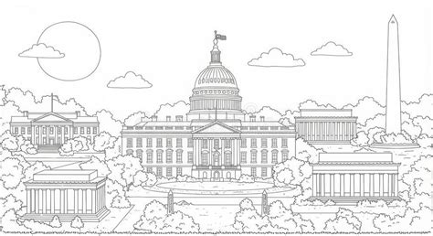 Washington Dc Landmark Skyline Simple Line Drawing Of Iconic Washington