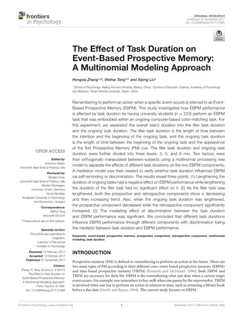 Pdf The Effect Of Task Duration On Event Based Prospective Memory A Multinomial Modeling Approach