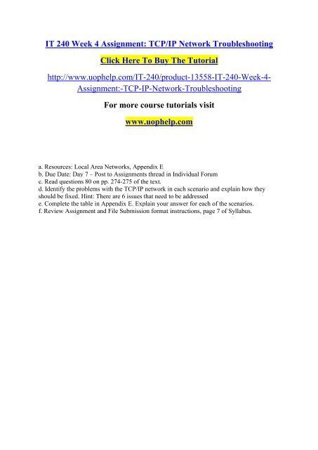 It 240 Week 4 Assignment Tcpip Network Troubleshootingpdf