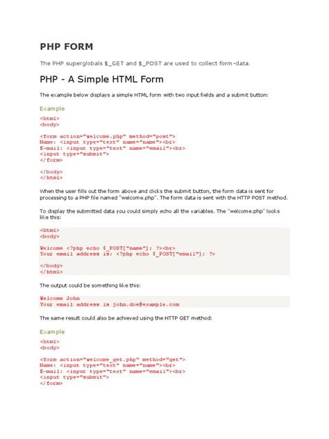 Php A Simple Html Form Pdf Web Development Computer Data