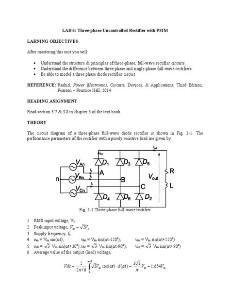 Lab 4 Three Phase Uncontrolled Rectifier With Psim Larning Objectives Pdf Rectifier Root