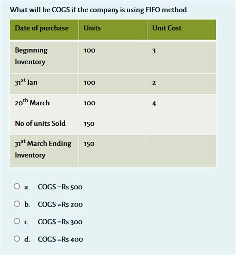 Solved What Will Be Cogs If The Company Is Using Fifo