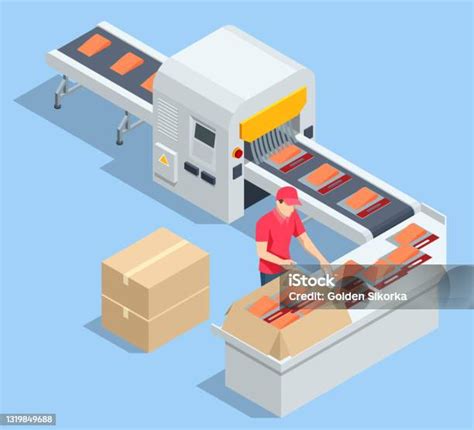 등색성 생선 산업 해산물 생산 분류 물고기 개념 사전 판매 준비 식품 가공 공장에 대한 스톡 벡터 아트 및 기타 이미지 식품 가공 공장 등측투영법 컨베이어 벨트