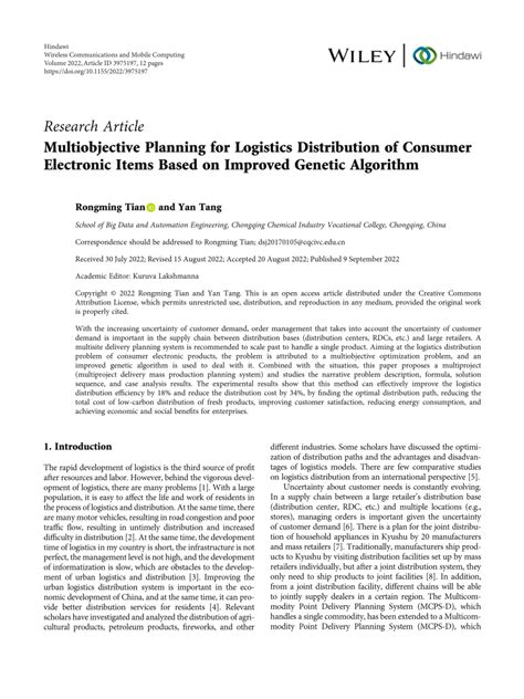 Pdf Multiobjective Planning For Logistics Distribution Of Consumer Electronic Items Based On