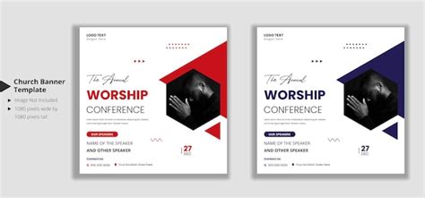 연례 예배 컨퍼런스 전단지 소셜 미디어 및 웹 배너 프리미엄 벡터