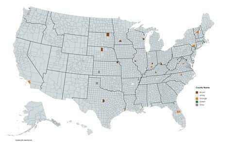 Map Of The Us But All Counties Named After Colors Are Colored In Their