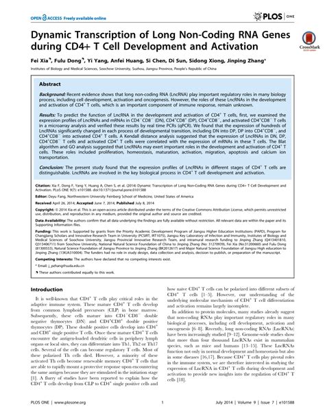 Pdf Dynamic Transcription Of Long Non Coding Rna Genes During Cd4 T