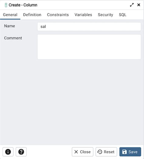 Column Dialog — Pgadmin 4 613 Documentation