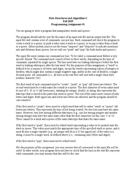 data structures and algorithms i fall 2019 programming assignment 1