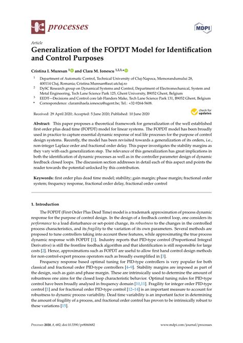Pdf Generalization Of The Fopdt Model For Identification And Control