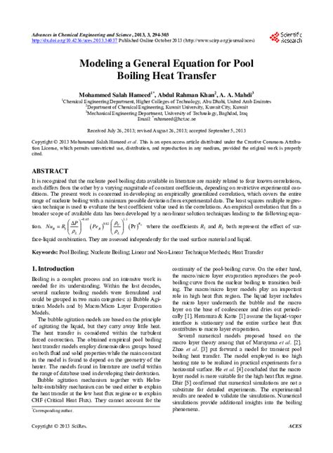 Pdf Modeling A General Equation For Pool Boiling Heat Transfer