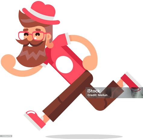 힙 스 터 괴짜 유행 브랜드 착용 안경 모자 실행 고립 된 문자 평면 디자인 템플릿 벡터 일러스트 과녁에 대한 스톡 벡터 아트 및 기타 이미지 Istock