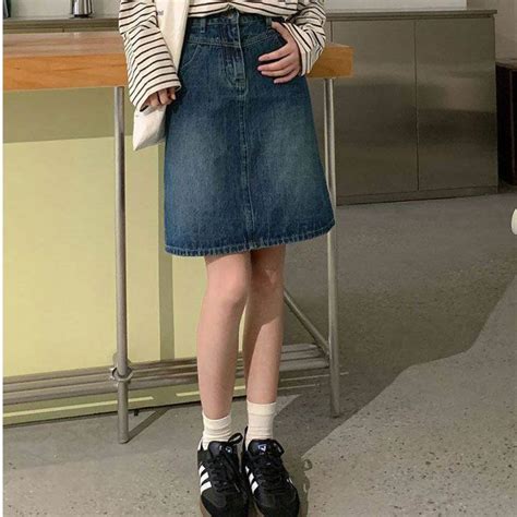 🌈인기템🌈여자 탄탄 하이웨스트 세미a라인 데님스커트 청스커트 에이블리