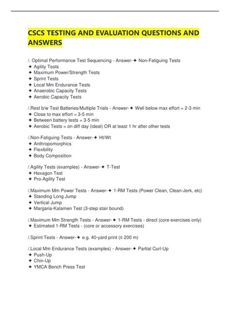 CSCS TESTING AND EVALUATION QUESTIONS AND ANSWERS CSCS Stuvia US