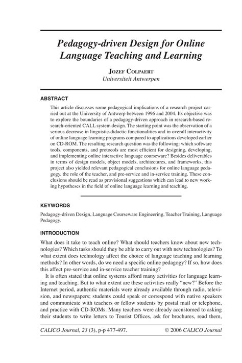 Pdf Pedagogy Driven Design For Online Language Teaching And Learning