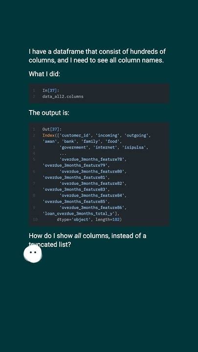 How To Show All Columns Names On A Large Pandas Dataframe Shorts Youtube