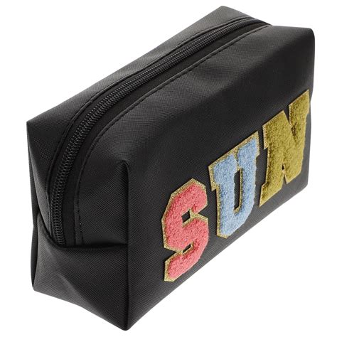 Honitano 1set Black Rectangular Makeup Bag For Women Pu Portable