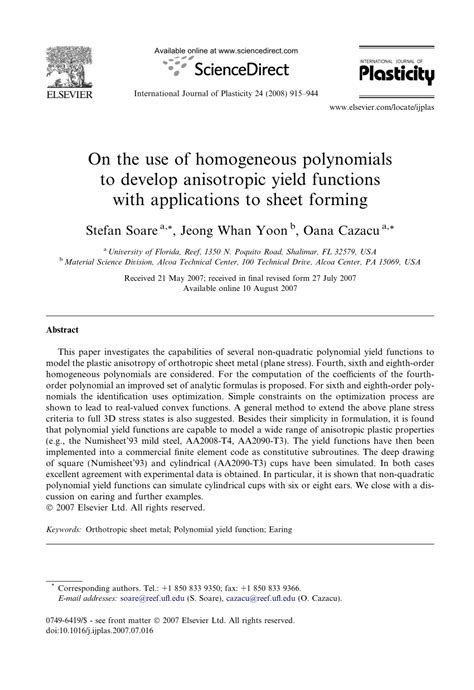 Pdf On The Use Of Homogeneous Polynomials To Develop Anisotropic