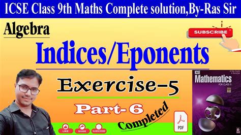 Class 9 Indices Exponents Das Gupta Banerjee A Das Gupta A Banerjee Youtube