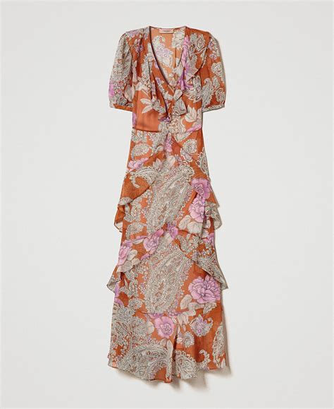 Длинное платье из креп шифона с оборками 232tp213b Twinset — купить в интернет магазине бренда