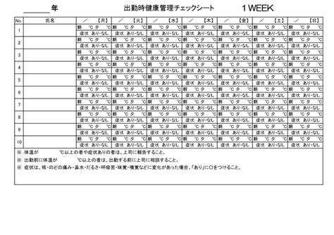 健康管理チェック表（飲食店の従業員）体調・体温；血圧の一覧シート・excel・word・pdfで作り方が簡単な無料テンプレートをダウンロード