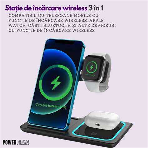 Безжично зарядно устройство 3 в 1 зарядна станция 15 W телефон смарт часовник слушалки