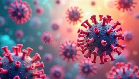 Colorful Illustration Shows Viruses Bacteria In Air Microscopic View Of Infectious Agents