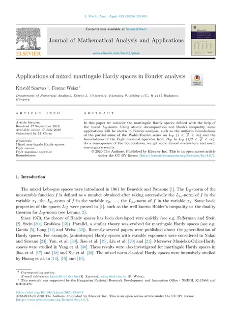 Pdf Applications Of Mixed Martingale Hardy Spaces In Fourier Analysis