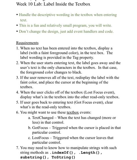 Solved Week 10 Lab Label Inside The Textbox • Handle The