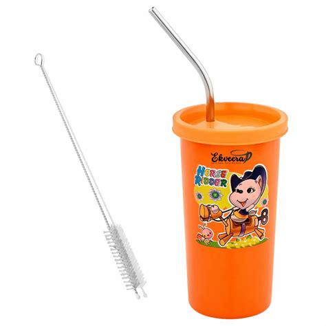 Stainless Steel Straw Sipper Glass With Extra Lid And Cleaning Brush 420ml At Rs 350piece