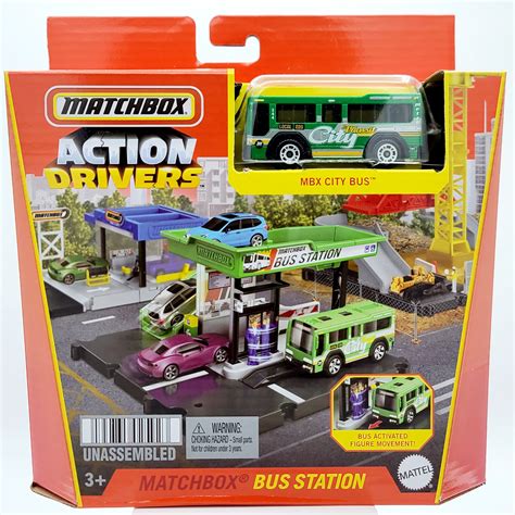 Matchbox Action Drivers Playset Bus Station W City Bus Assembly Re