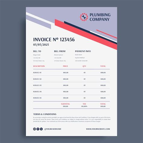 Free Vector Plumber Invoice Template Design