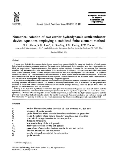 Pdf Numerical Solution Of Two Carrier Hydrodynamic Semiconductor Device Equations Employing A