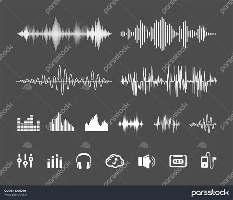 شکل موج موج برداری امواج صوتی و آیکون های پالس موسیقی 1390280