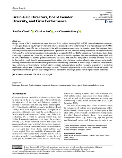 Pdf Brain Gain Directors Board Gender Diversity And Firm Performance