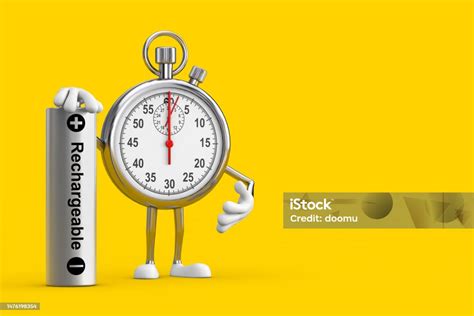 현대 스톱워치 만화 사람 캐릭터 마스코트와 충전식 배터리 3d 렌더링 Alcoholics Anonymous에 대한 스톡 사진 및