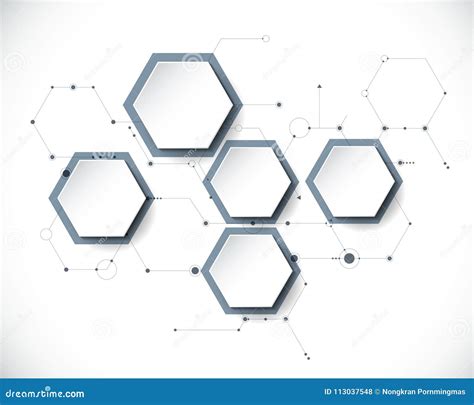 Vector Molecule With 3d Paper Label Hexagon Background Stock Vector