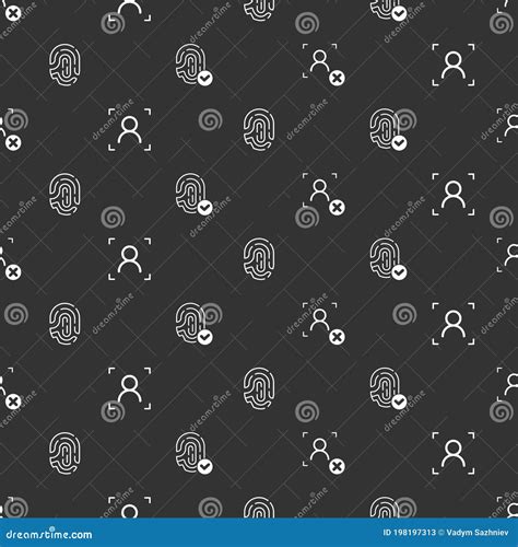 Set Rejection Face Recognition Face Fingerprint And On Seamless Pattern Vector Stock Vector
