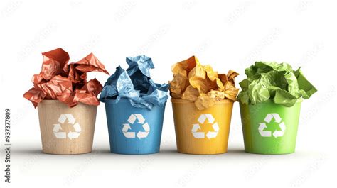 Four Trash Cans With Different Colored Lids One Of Which Is Labeled